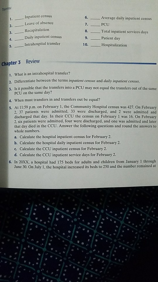 Solved Inpatient census Leave of absence 6. Average daily | Chegg.com