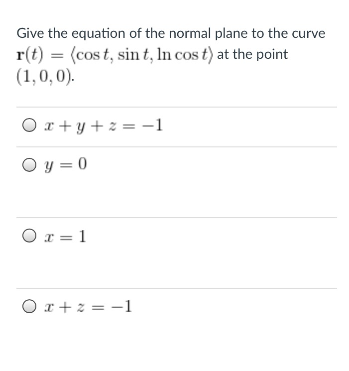 Solved Give the equation of the normal plane to the curve | Chegg.com