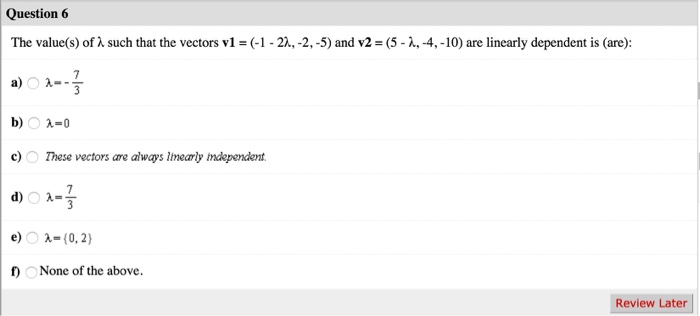 Solved The value(s) of lambda such that the vectors v1 = (-1 | Chegg.com