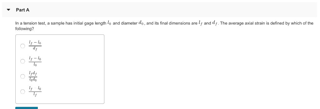 Solved Part A In a tension test, a sample has initial gage | Chegg.com
