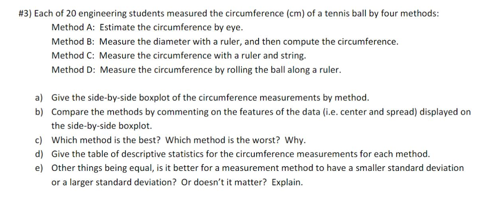 #3) Each of 20 engineering students measured the | Chegg.com