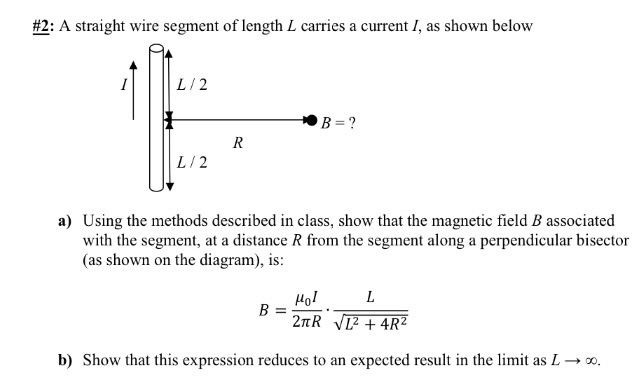 Solved A straight wire segment of length L carries a current | Chegg.com