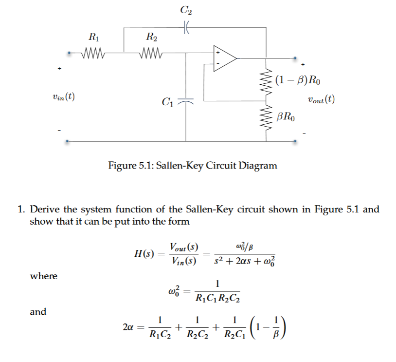 Solved 2 2 (1-β) Ro Vin(t) voul Figure 5.1: Sallen-Key | Chegg.com