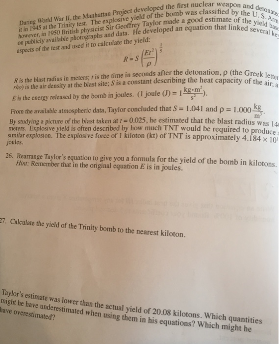 Solved During World War II, the Manhattan Project developed | Chegg.com