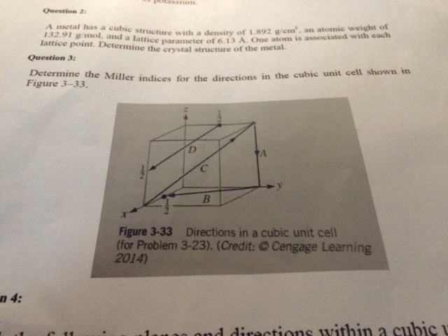 Solved Question 2 A metal has a cubic structure with a | Chegg.com