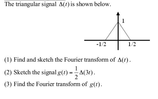 Solved The triangular signal Delta(t) is shown below. Find | Chegg.com