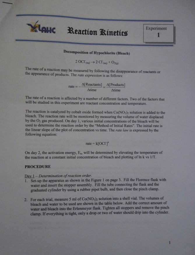 LAuc Reaction kinetics Experiment Decomposition of | Chegg.com