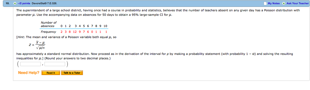 Solved 10 12 Points Devorestat9 7 E 026 4 My Notes Ask