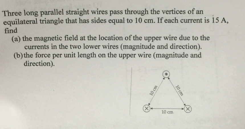 Solved Three long parallel straight wires pass through the | Chegg.com