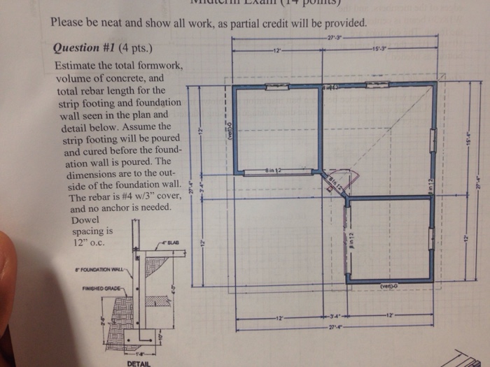 Solved Estimate the total formwork, volume of concrete, and | Chegg.com