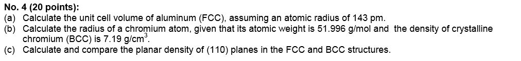 Solved No. 4 (20 points): (a) Calculate the unit cell volume | Chegg.com