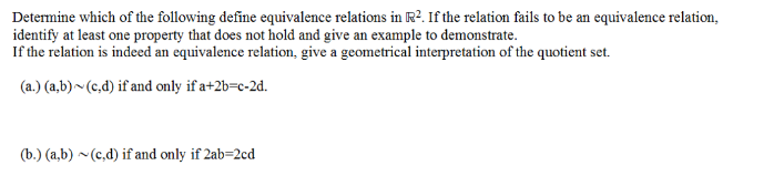 Solved Determine which of the following define equivalence | Chegg.com
