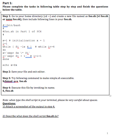 Solved Part 1 Please complete the tasks in following table | Chegg.com