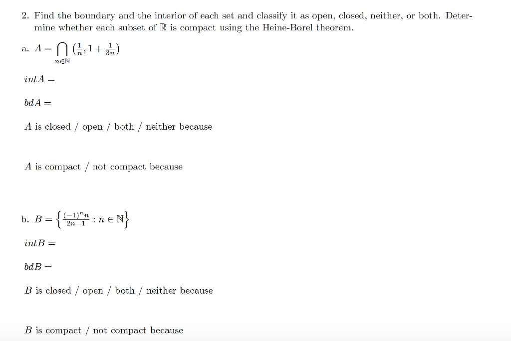 Solved 2. Find the boundary and the interior of each set and | Chegg.com