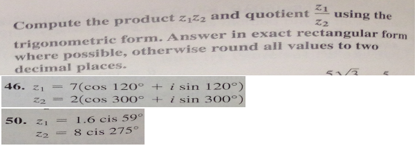 Solved Compute the products and quotient z1/z2 using the | Chegg.com