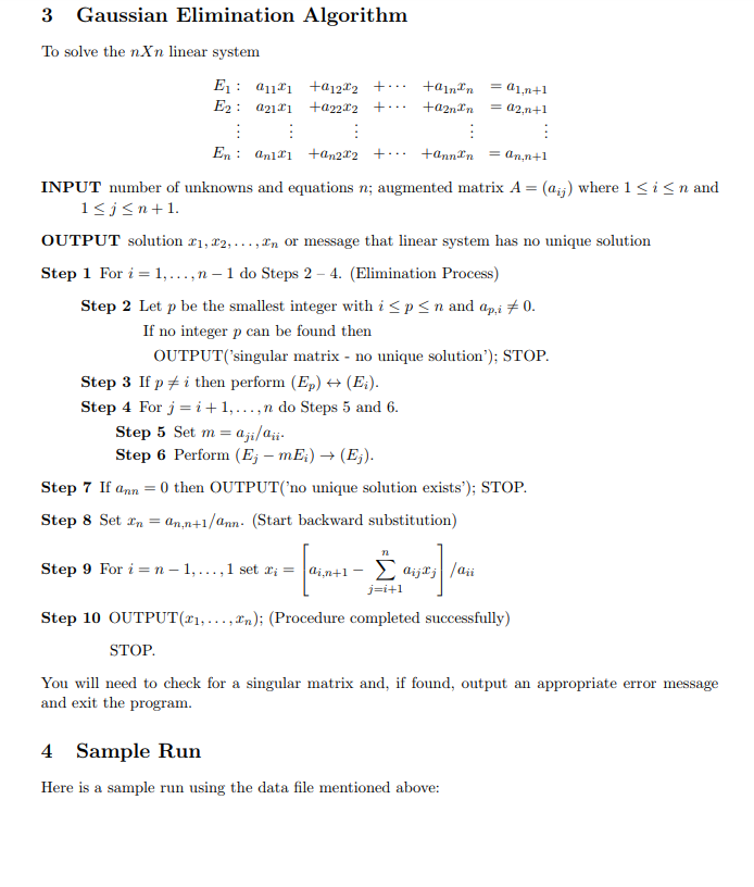 GaussianElimination 1 Overview A system of n linear | Chegg.com