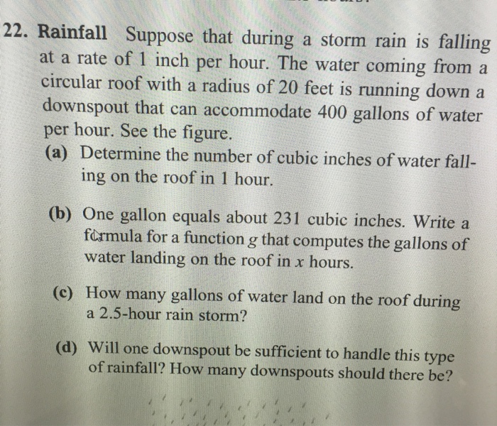 Suppose that during a storm rain is falling at a rate | Chegg.com
