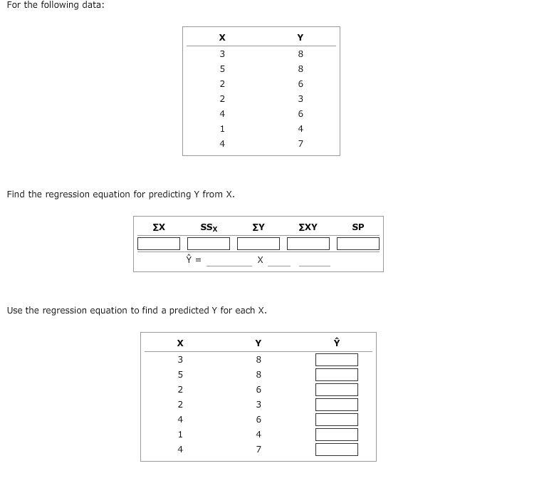 Solved For the following data: 4 Find the regression | Chegg.com