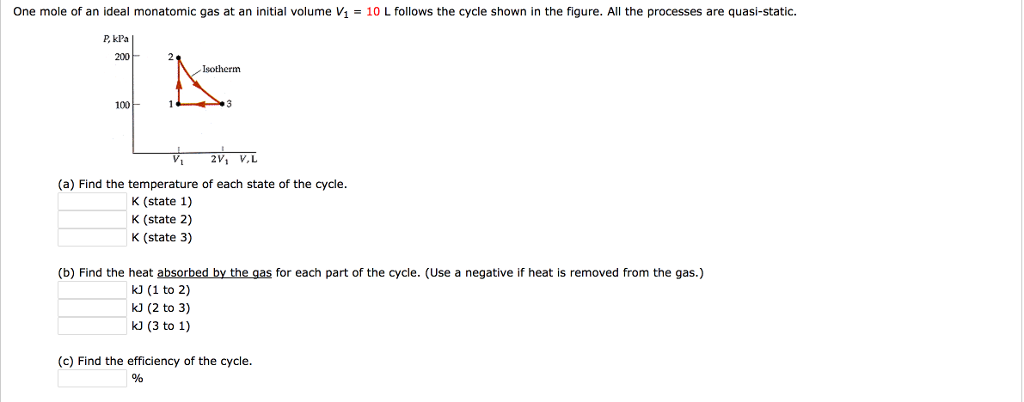 Solved One mole of an ideal monatomic gas at an initial | Chegg.com
