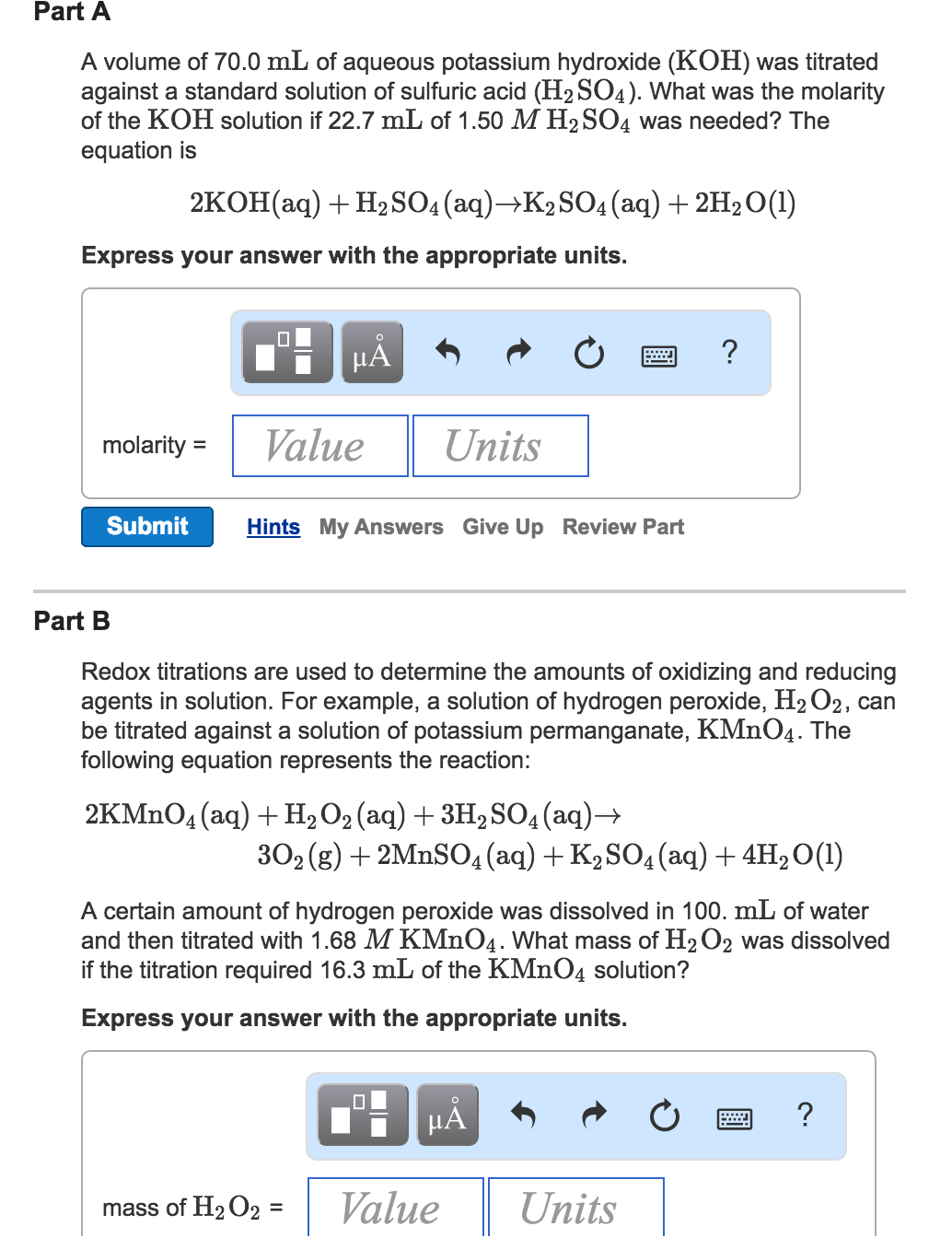 Solved A volume of 70.0 mL of aqueous potassium hydroxide | Chegg.com
