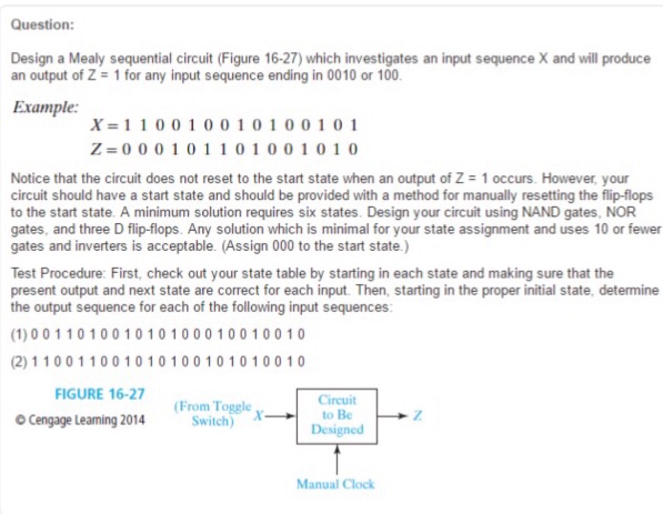 Solved Design A Mealy Sequential Circuit Figure 16 27