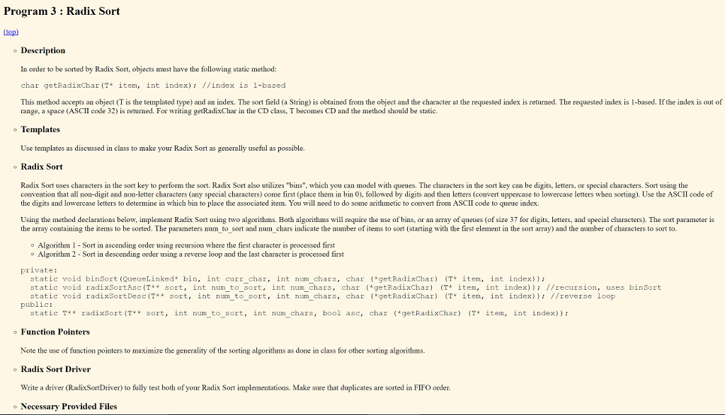 C++ Radix Sort Need help in this program | Chegg.com