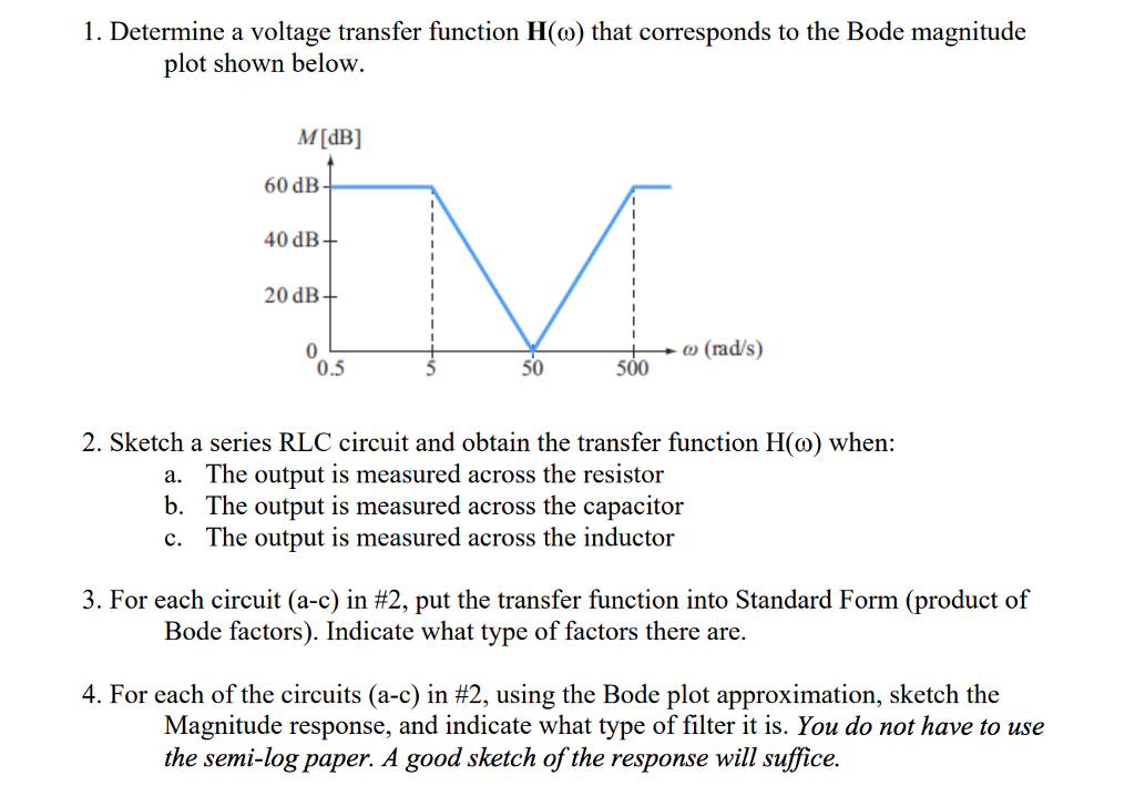Solved 1. Determine a voltage transfer function H(co) that | Chegg.com