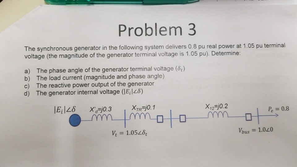 Solved Problem 3 The synchronous generator in the following | Chegg.com