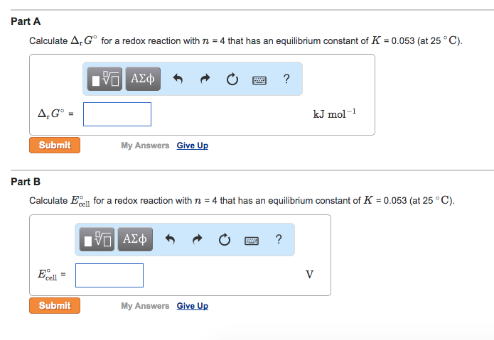 Solved Part A Calculate delta G degree for a redox reaction | Chegg.com