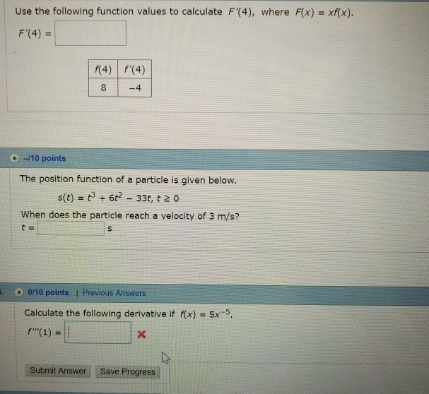 Solved Use the following function values to calculate F(4), | Chegg.com