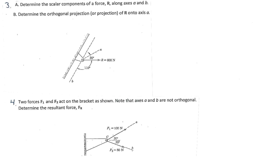 Solved Determine the scalar components of a force, R, along | Chegg.com