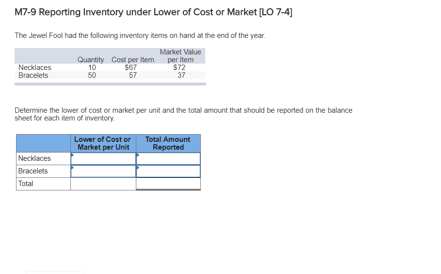 Solved M7-9 Reporting Inventory under Lower of Cost or | Chegg.com