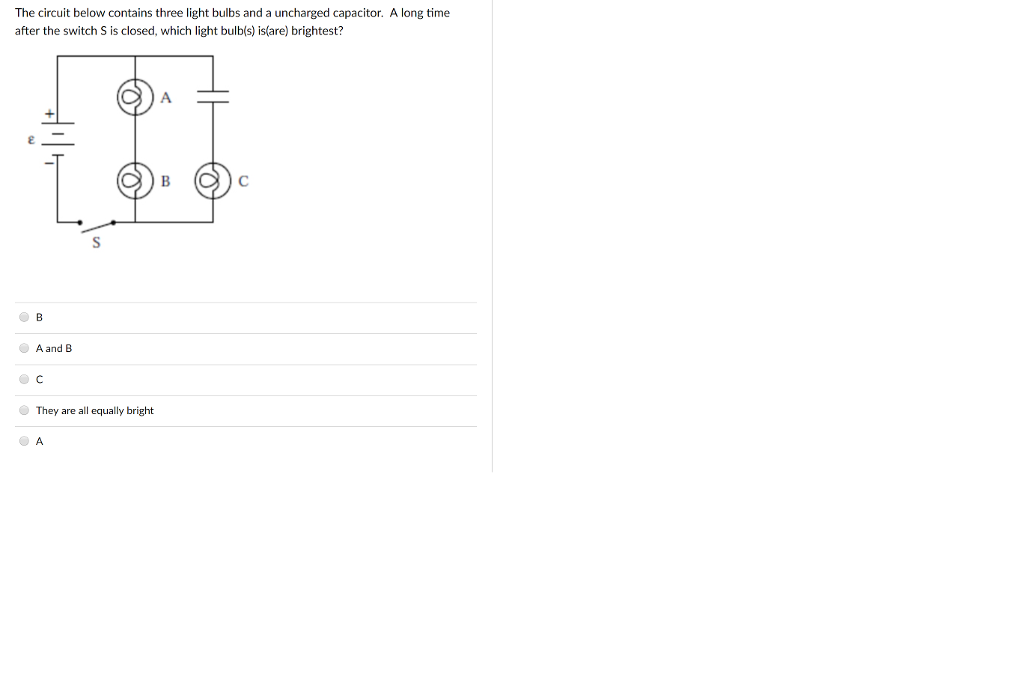 Solved The circuit below contains three light bulbs and a | Chegg.com