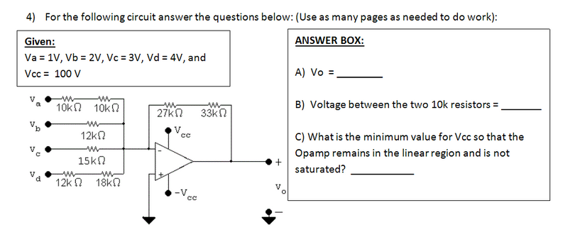 Solved For the following circuit answer the questions below: | Chegg.com