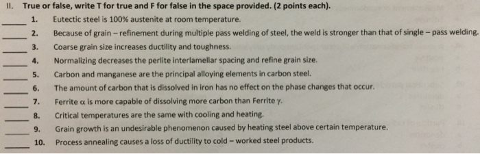Solved ll. True or false, write T for true and F for false | Chegg.com