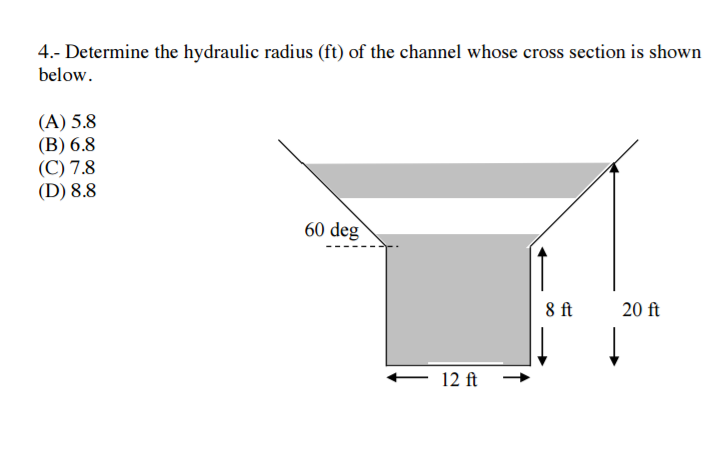 Solved Determine the hydraulic radius (ft) of the channel | Chegg.com