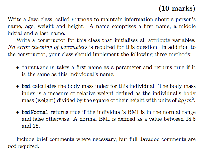 Solved Write A Java Class Called Fitness To Maintain