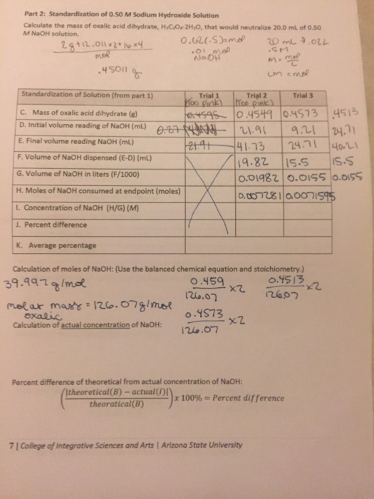 Solved Part 2: Standardization of 0.50 M Sodium Hydroxide | Chegg.com