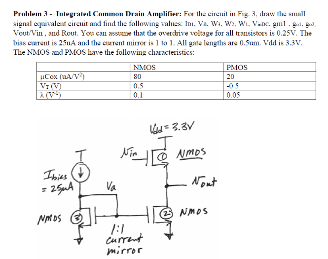 Solved Integrated Common Drain Amplifier: For the circuit in | Chegg.com