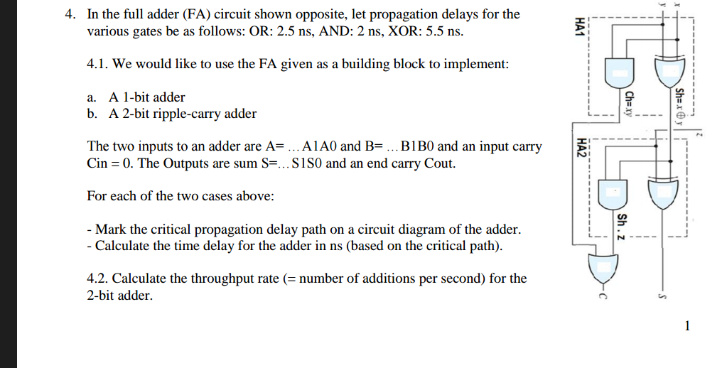 Solved In the full adder (FA) circuit shown opposite, let | Chegg.com