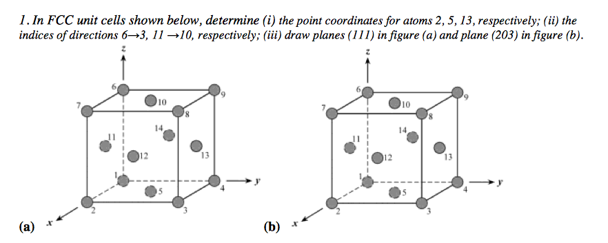 Solved 1. In FCC unit cells shown below, determine (j) the | Chegg.com