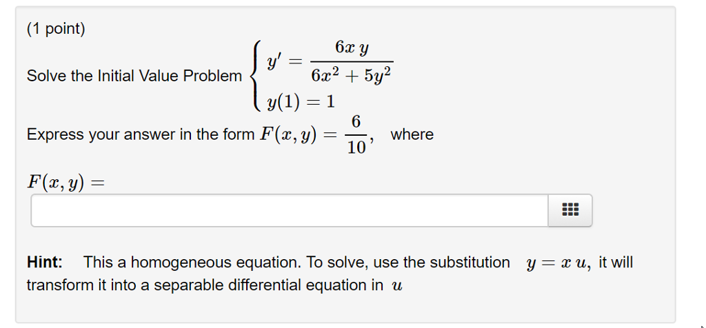 Solved (1 point) Solve the Initial Value Problem62 5y2 | Chegg.com
