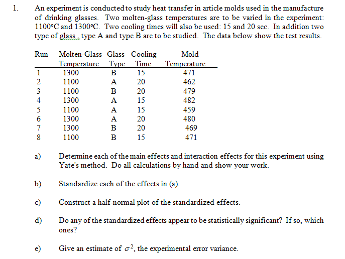 1. An experiment is conducted to study heat transfer | Chegg.com