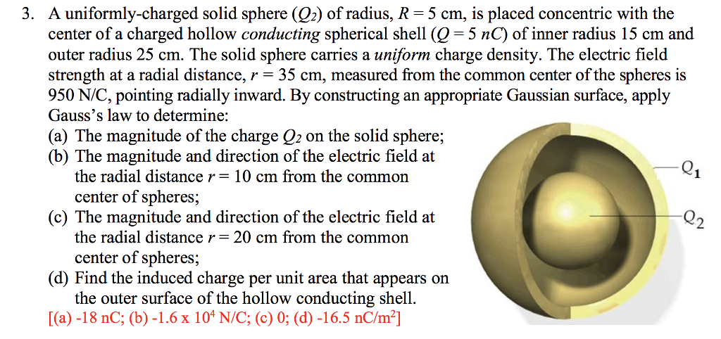 Solved 3. A uniformly-charged solid sphere (Q2) of radius, R | Chegg.com