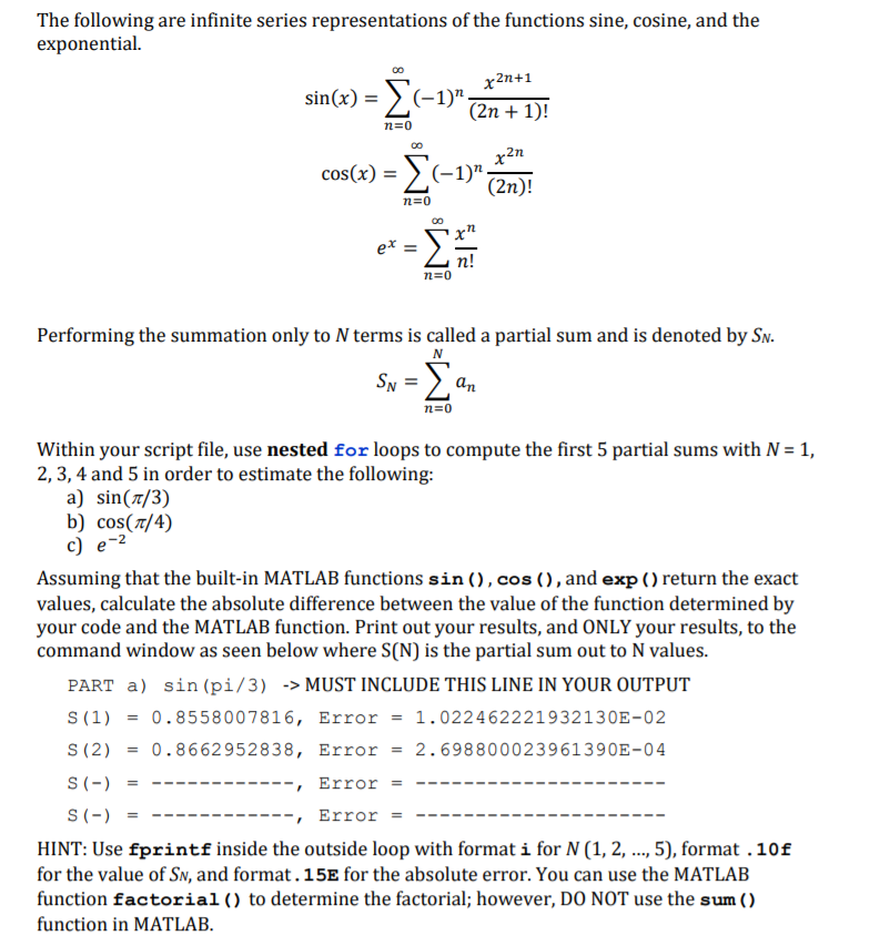 Solved The following are infinite series representations of | Chegg.com