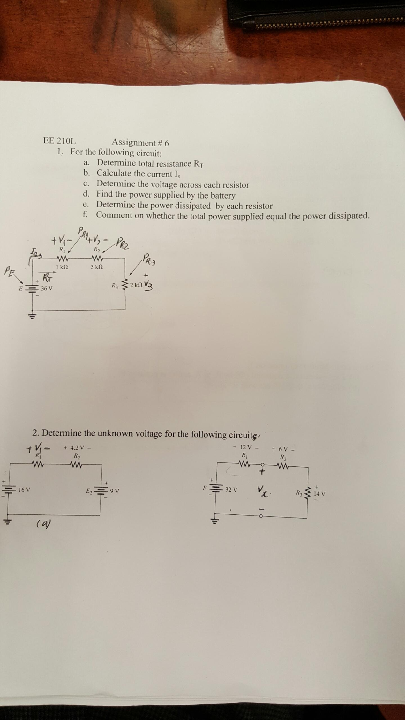 Solved EE 210L Assignment # 6 1. For the following circuit: | Chegg.com