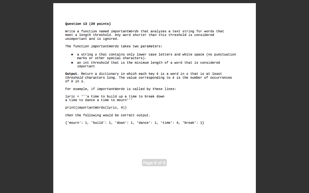 Solved Question 13 (20 points) Write a function named | Chegg.com