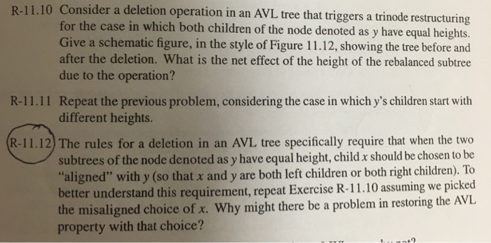 Solved R-11.10 Consider a deletion operation in an AVL tree | Chegg.com