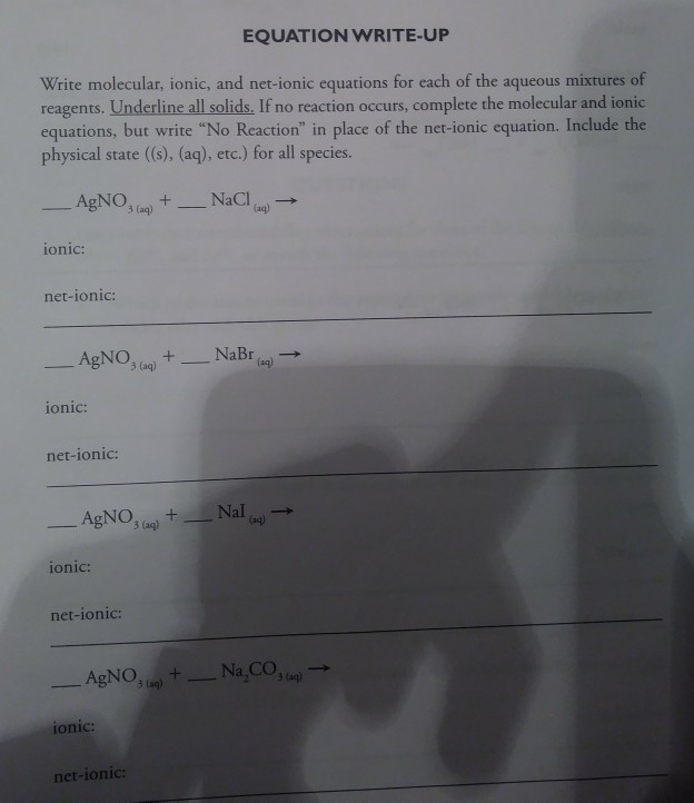 Solved EQUATION WRITE-UP Write molecular, ionic, and | Chegg.com
