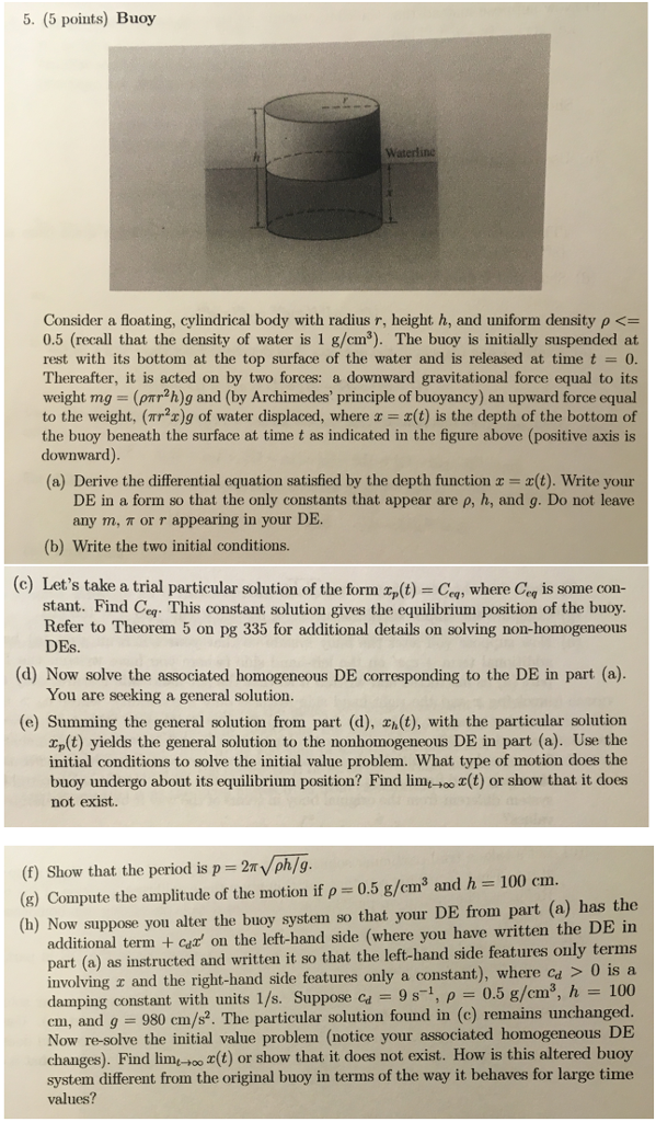 Consider a floating, cylindrical body with radius | Chegg.com